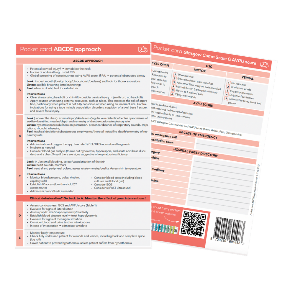 Free Pocket Card: ABCDE approach & Glasgow Coma Scale & AVPU score ...